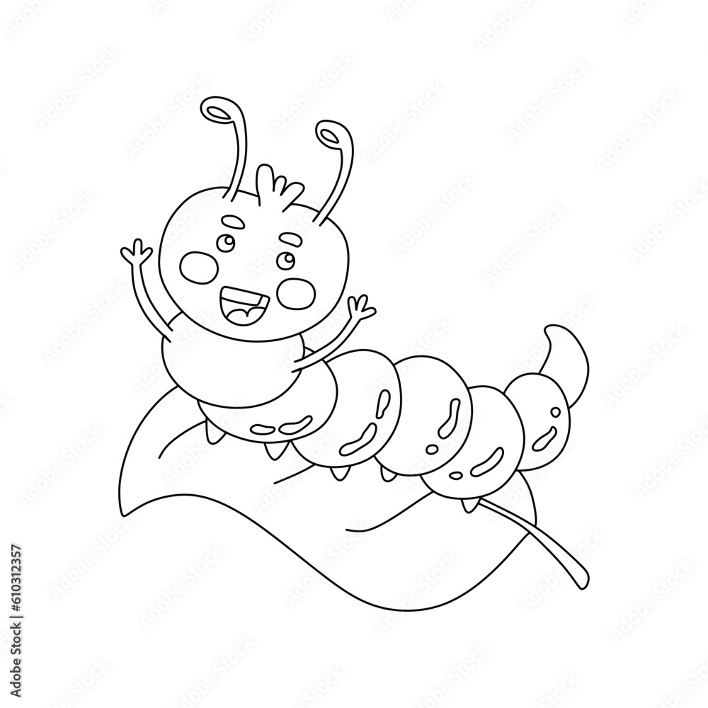Character Caterpillar Black and White Vector Illustration Coloring Book ...