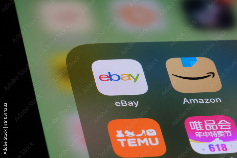 Foto de Shanghai,China-May 21st 2023: close up eBay, Amazon, Temu and ...