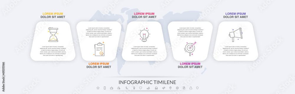 Vector infographics with five white quadrilaterals elements. Modern ...