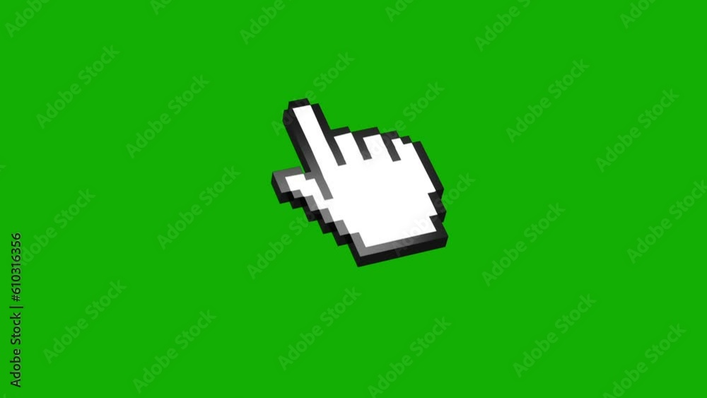 Pixelated 3D model of a white retro computer hand or finger cursor icon ...
