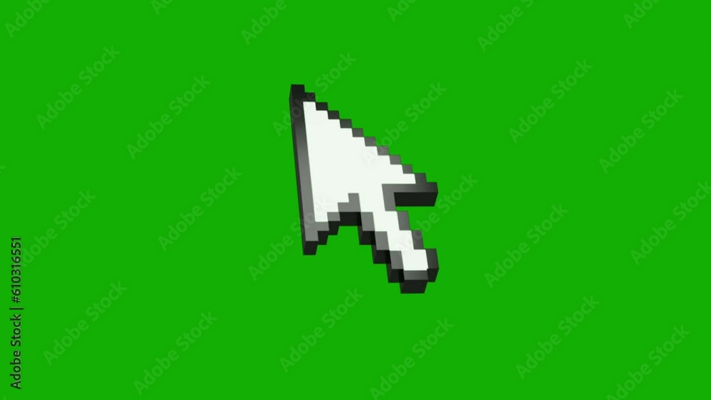 3d model of a White retro computer arrow or cursor icon pixelated. Mouse pointer animation ...