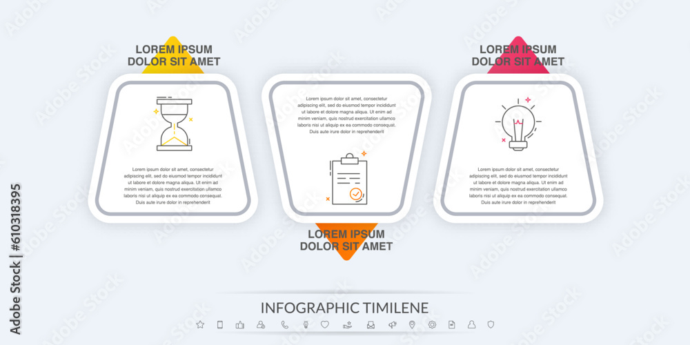 Modern infographics with three white quadrilaterals elements and arrows ...