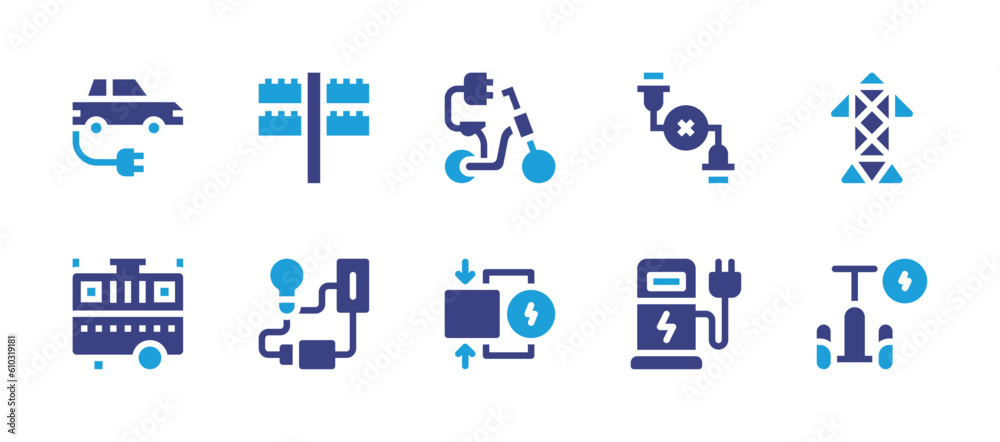 Electricity icon set. Duotone color. Vector illustration. Containing ...