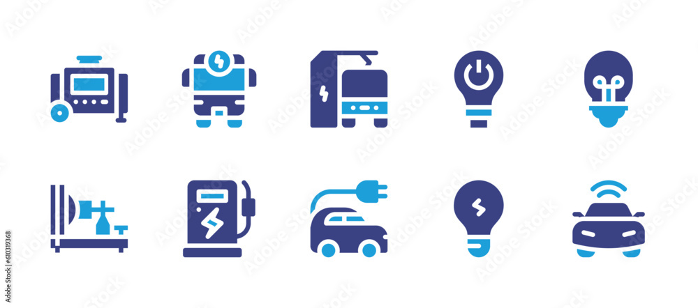 Electricity icon set. Duotone color. Vector illustration. Containing ...