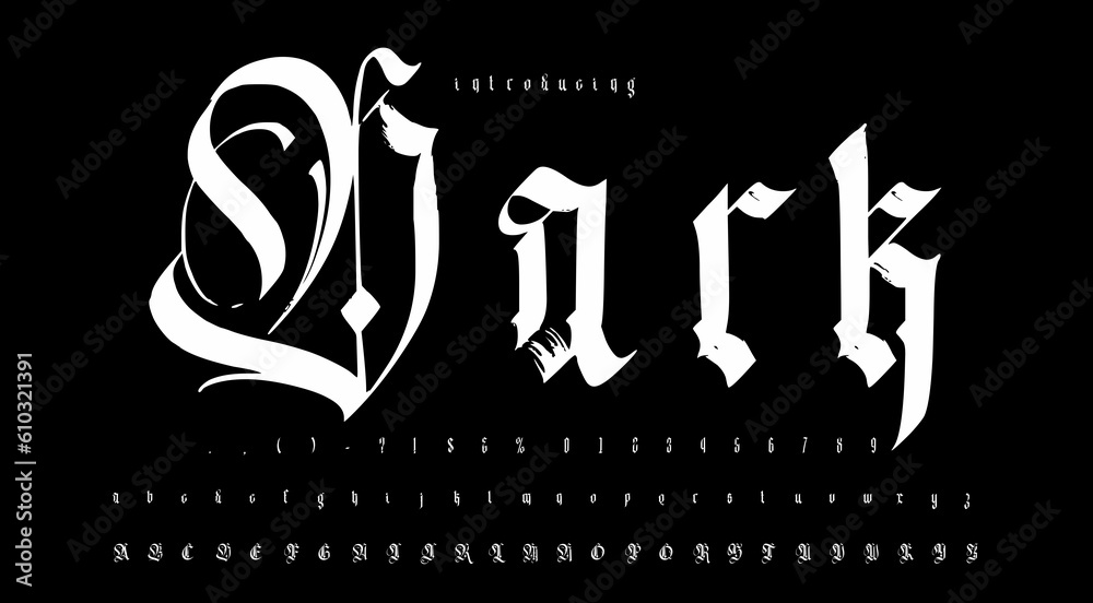 Dark Gothic poster alphabet fonts. Vintage, modern fonts for logos ...
