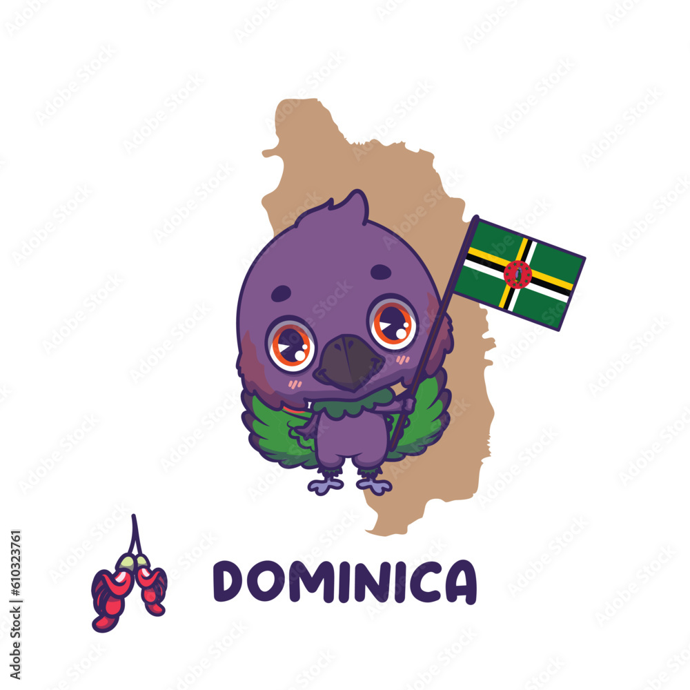 Vecteur Stock National animal sisserou parrot holding the flag of ...