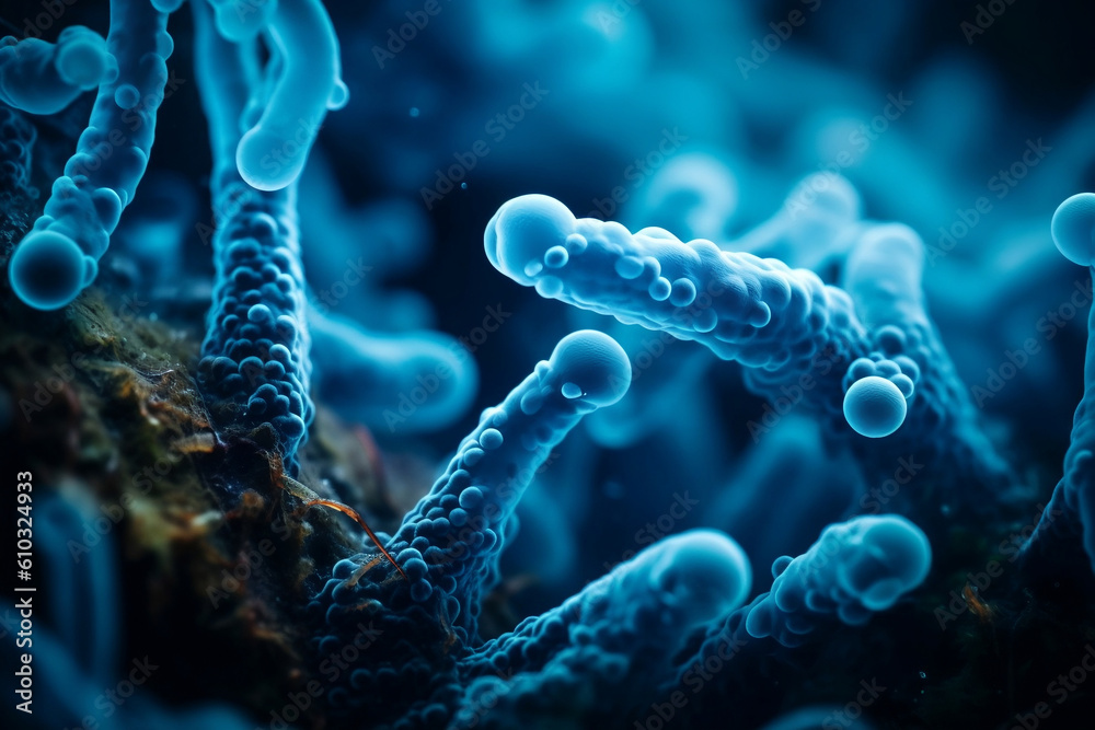 Stockillustratie Close up macro shot of blue bacteria and virus cells ...