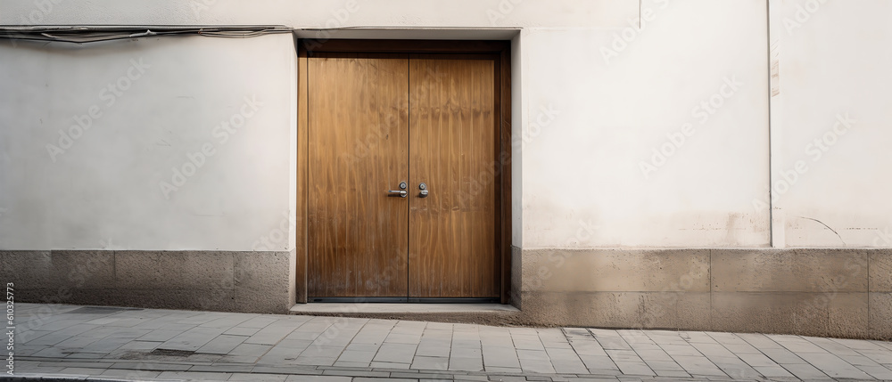 Front doors on street. Mockup with facade of a town building with ...