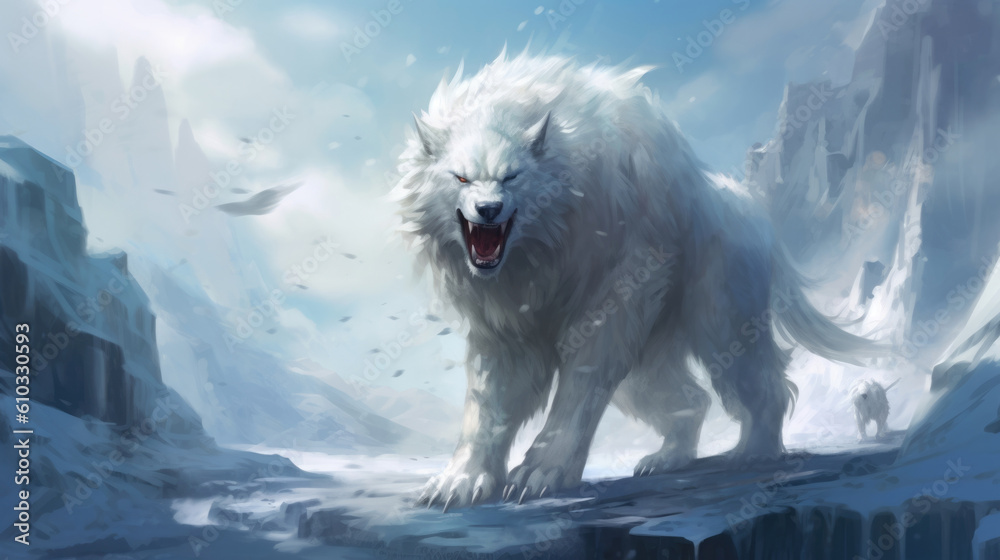 An immense beast with thick white fur and jetblack eyes standing tall ...