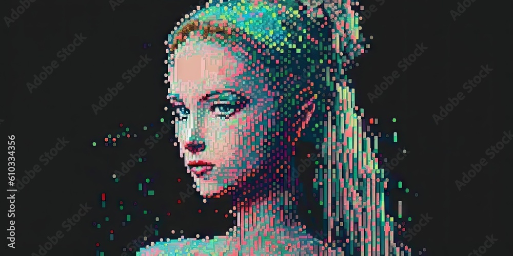 Princess pixelated glitch art retro futuristic beautiful woman ...