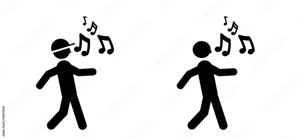 Cartoon walking, whistle, pipe, wander away symbol. Walk and singing ...