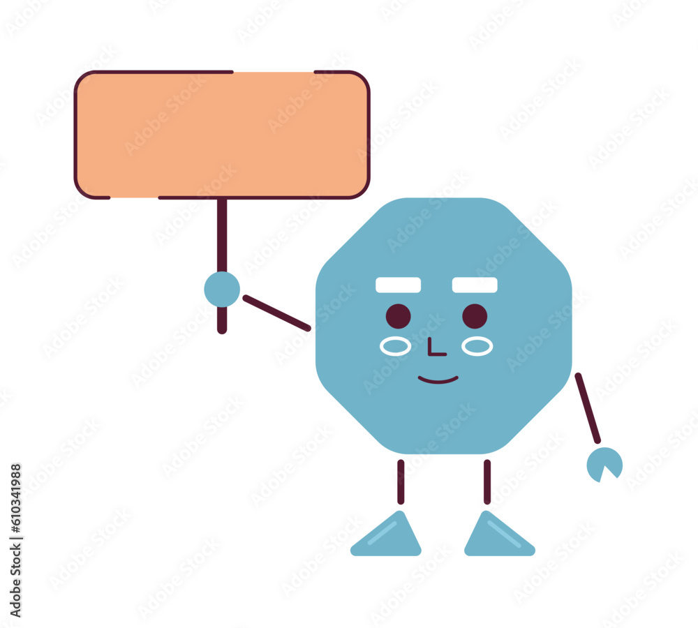 Hex nut little guy holding blank sign semi flat colorful vector ...