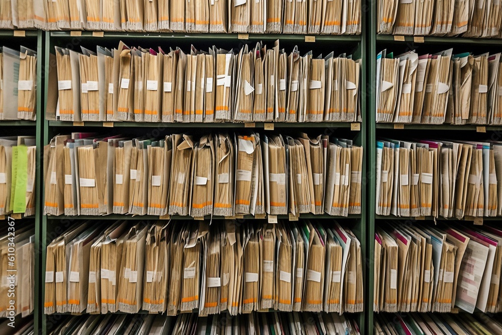 Dense Collection of Patient Folders in a Medical Cabinet. Stock ...