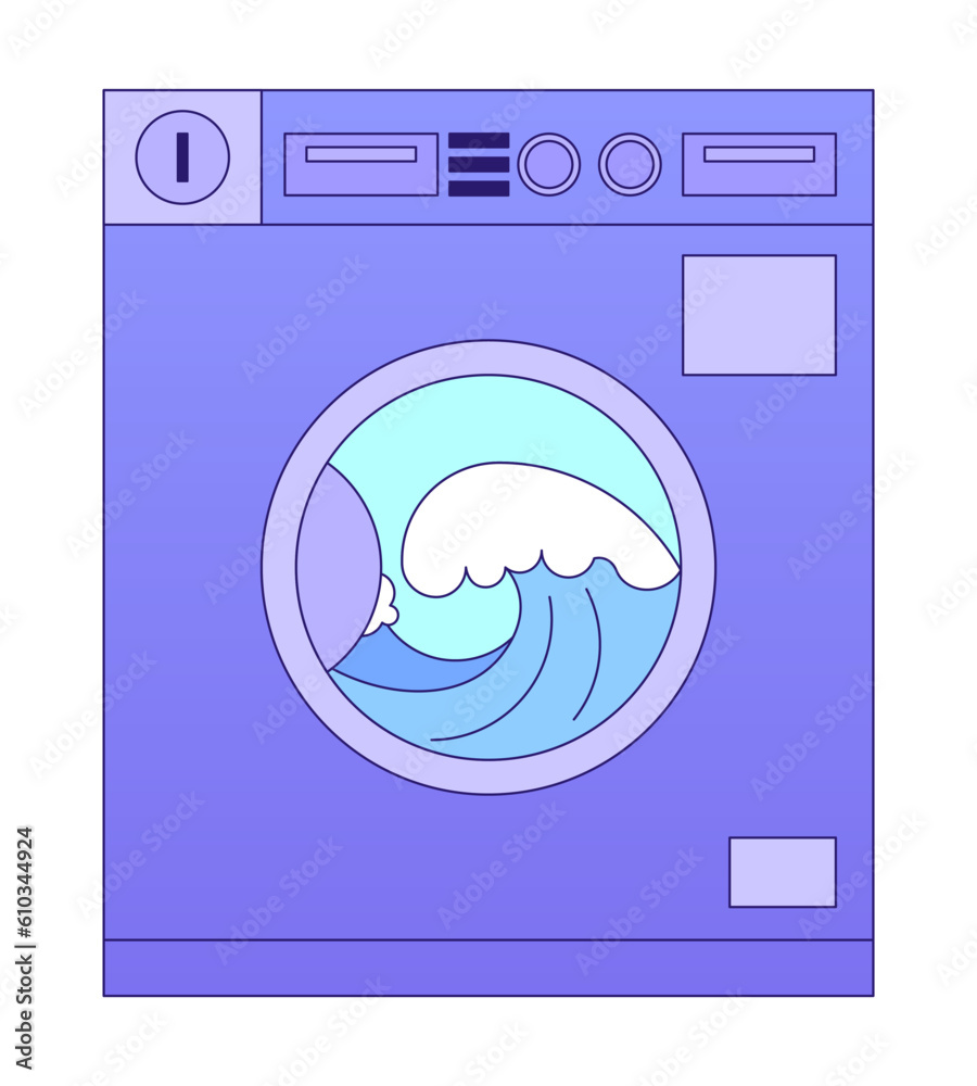 Coin operated washing machine with ocean waves flat vector cartoon icon ...