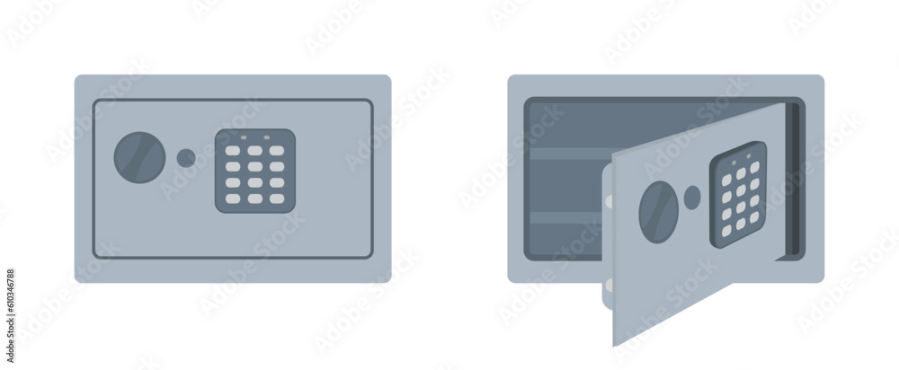 Open and closed safe vector illustration in flat style. Safe with open ...