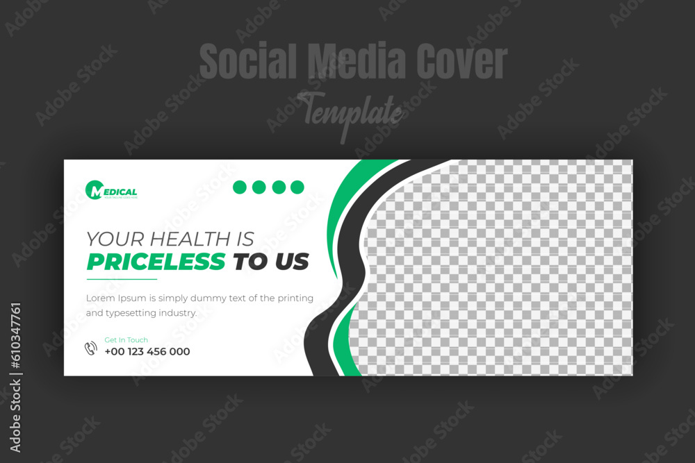 Medical healthcare social media cover design template, ad web banner ...