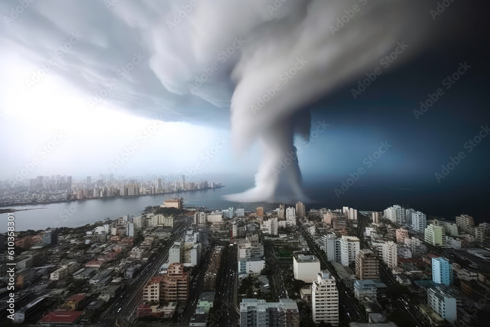 Typhoon effect endangering a big city with tsunami and other natural ...