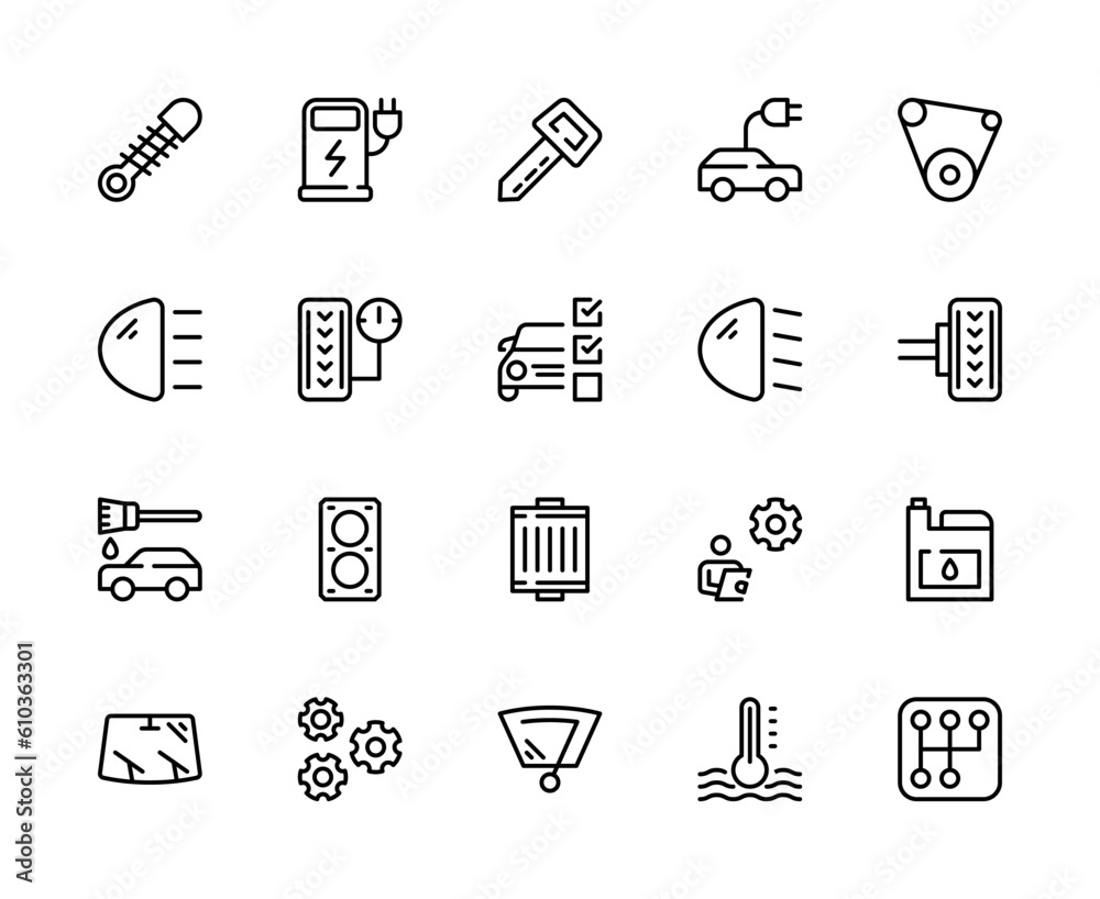 Car service vector linear icons set. Isolated icon collection Service ...