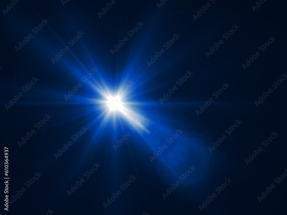 blue sunburst effect background, blue Lens flare light on black ...
