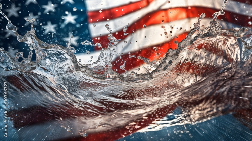 wave american flag with splash water effect. Presentation, promotion ...