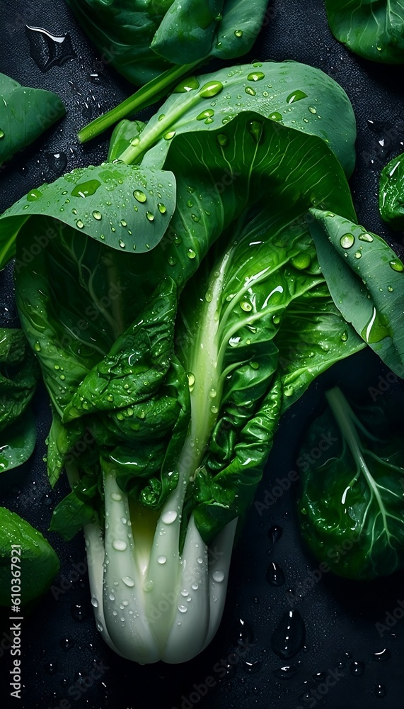 Fresh organic for healthy food and diet pak choy with water drops ...