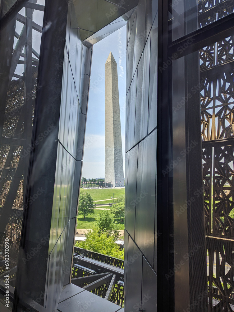 Washington, DC - May 12 2023: The Washington Monument viewed through a ...