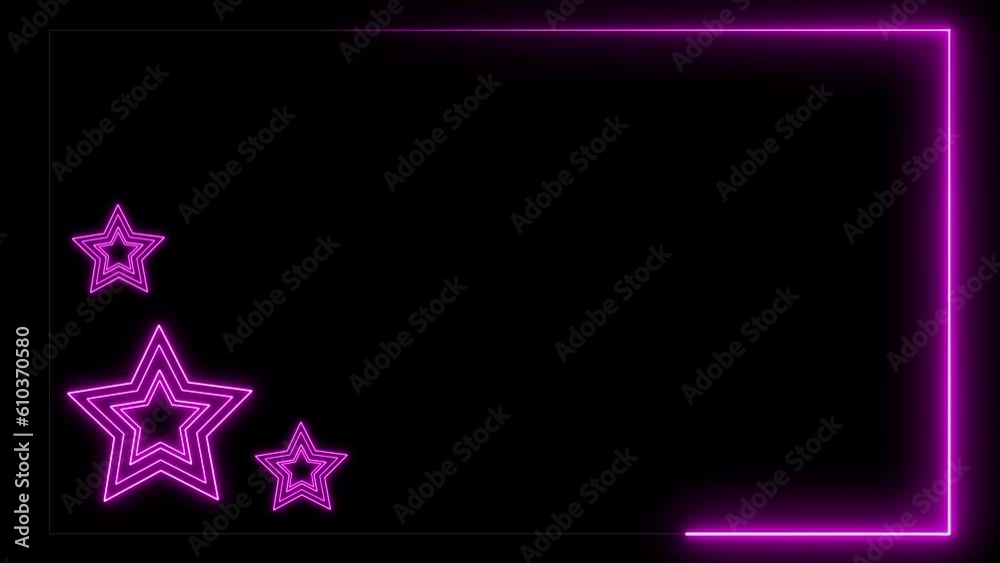 Animated Glowing Neon Light Decorative Stars Frame Template Design ...