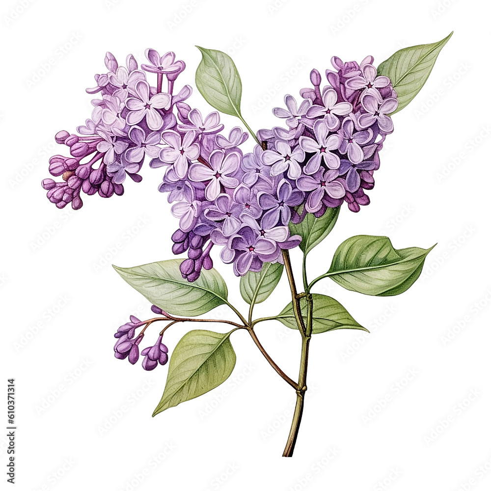 Beautiful Lilac in pencil color illustration AI generate clip arts no ...