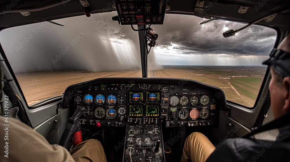 Flying a small plane. Airplane dashboard interior. View from a plane ...