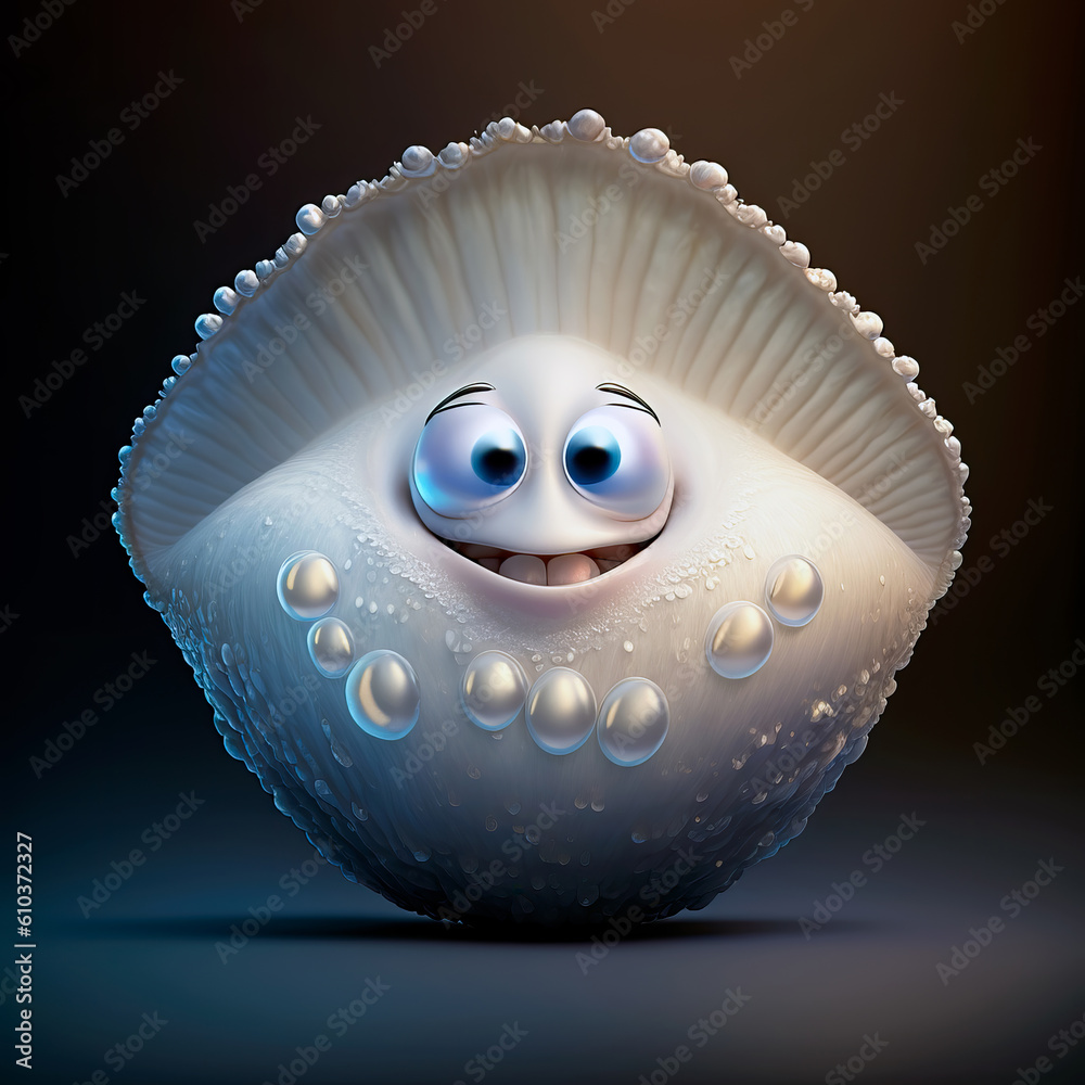 Cute Cartoon nacre pearl on oyster Character. Generative Ai Stock ...