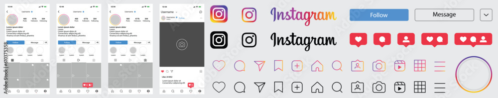 Instagram mockup. Set instagram screen social media and social network ...