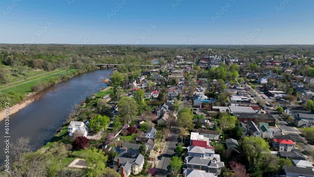 Aerial historic Fredericksburg Virginia homes river slide 2. Deadly ...