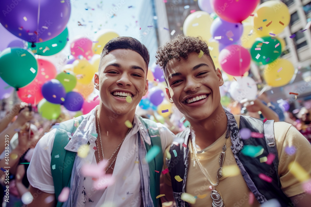Happy Generative AI Couple at LGBTQ+ Gay Pride Parade in New York, USA ...