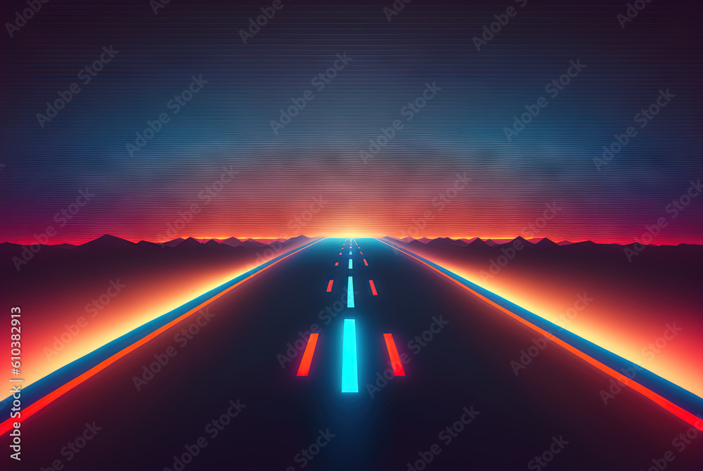 Road to the horizon concept with synthwave colors. Abstract background ...