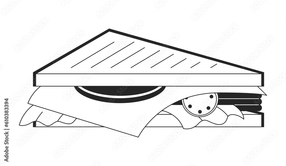 Sandwich ham cheese line art vector cartoon icon. Breakfast toast ...