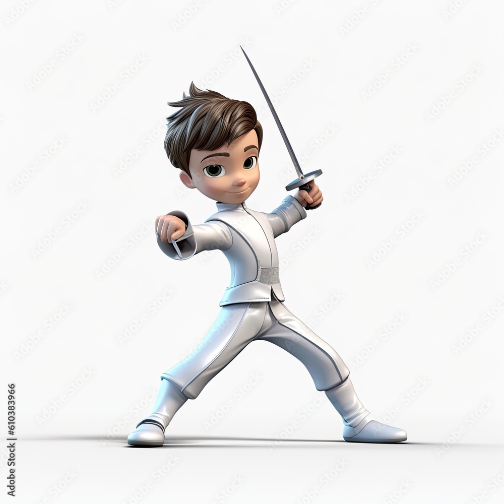 Cute boy 3D style, practicing fencing with my rapier - generative AI ...