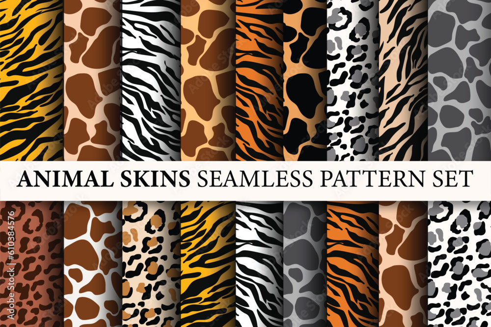 Animal skins seamless pattern set. collection of print skins. Vector ...