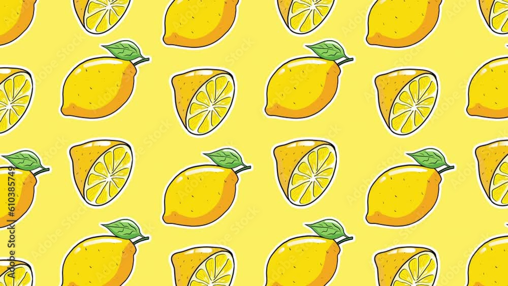 looped Lemon pattern animation on yellow background. 4K Fresh Yellow ...