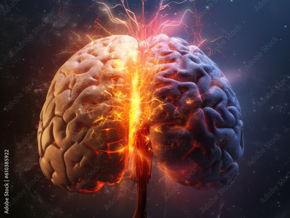 An illustration of the human brain with illustrative detail symbolising ...