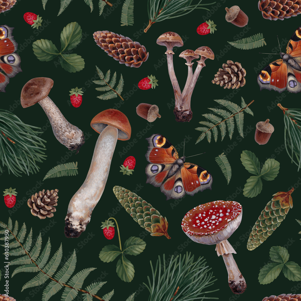 Hand painted botanical pattern design with acrylic illustrations of ...