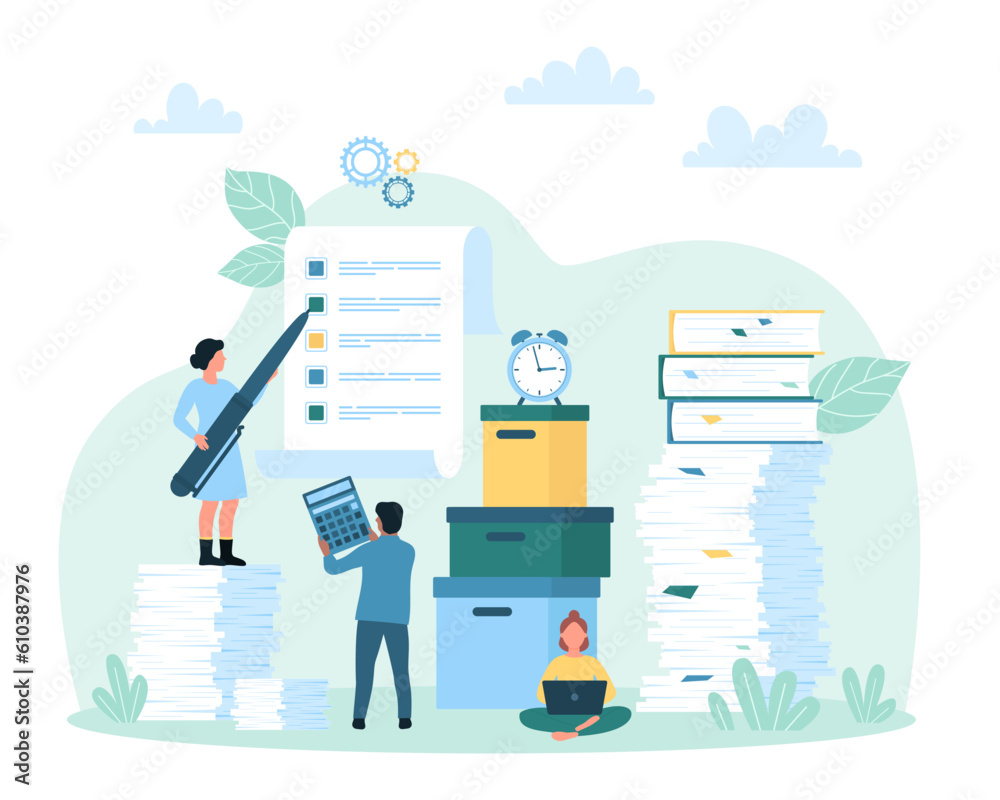 Office bureaucracy, checklist administration vector illustration ...