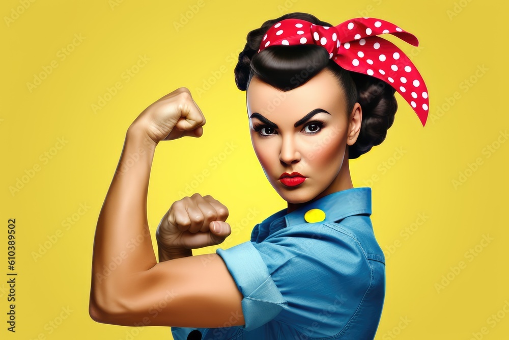 Strong powerful fictional AI generated woman. Black Woman's day banner ...