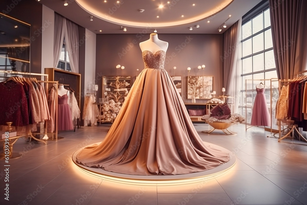 Elegant woman's wedding dress in the clothing store. Super photo ...