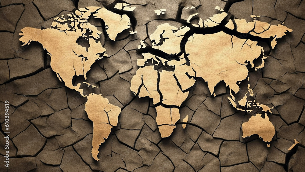 World map texture on cracked ground with Generative AI. Stock ...