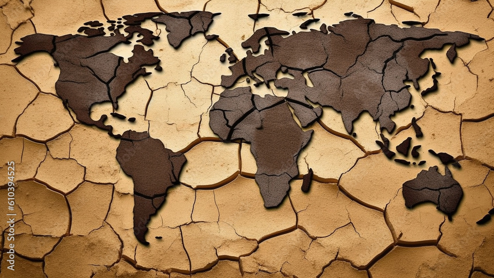 World map texture on cracked ground with Generative AI. Stock ...