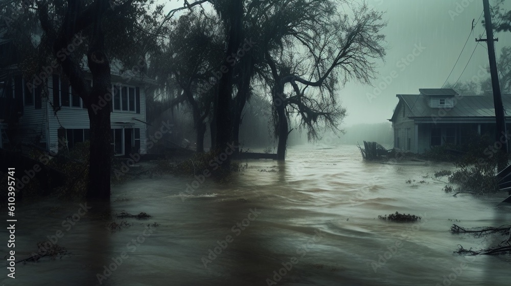 flood flood the river overflowed its banks. Natural disaster houses ...