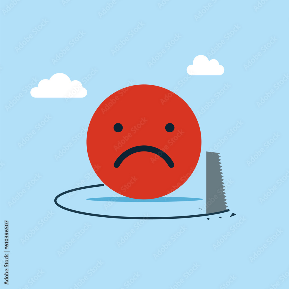 Thief sawing the floor to make emoji sign collapse falling down. Market ...