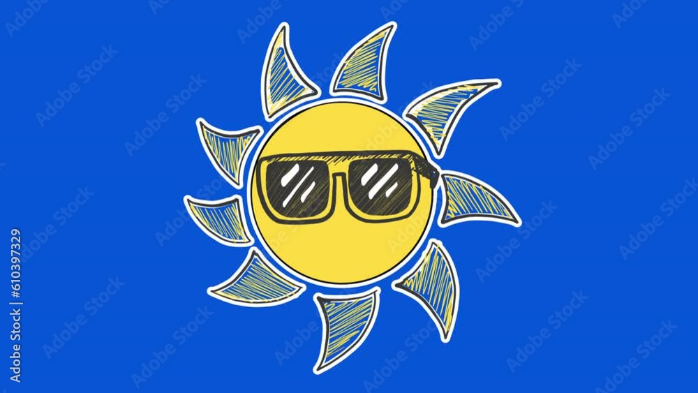Creative Design of Animated 4K Hand Drawn Sun Wearing Sunglasses and ...