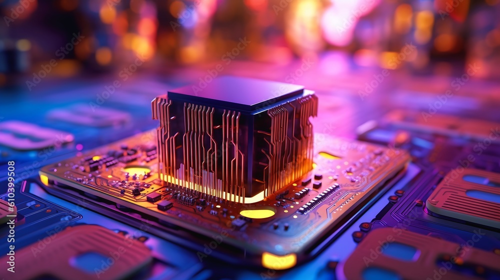circ closeup cpu chip computer motherboard sparkling atmosphere tall ...