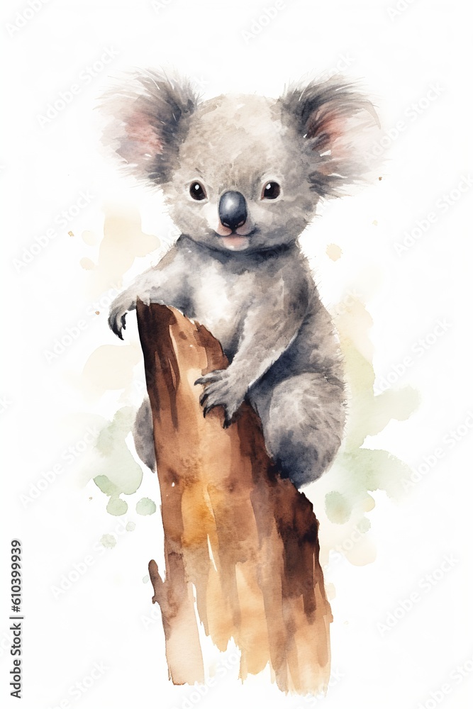 koala bear sitting tree high scan portrait tail raised cute quokka ...